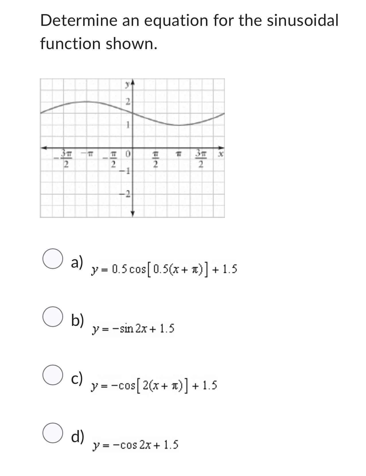 Solved Determine an equation for the sinusoidal function | Chegg.com