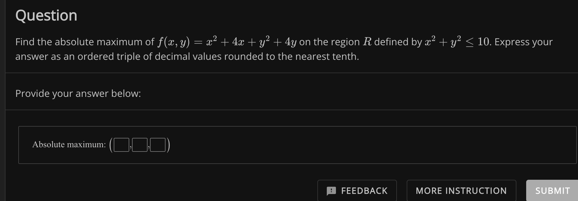 Solved QuestionFind the absolute ﻿maximum | Chegg.com