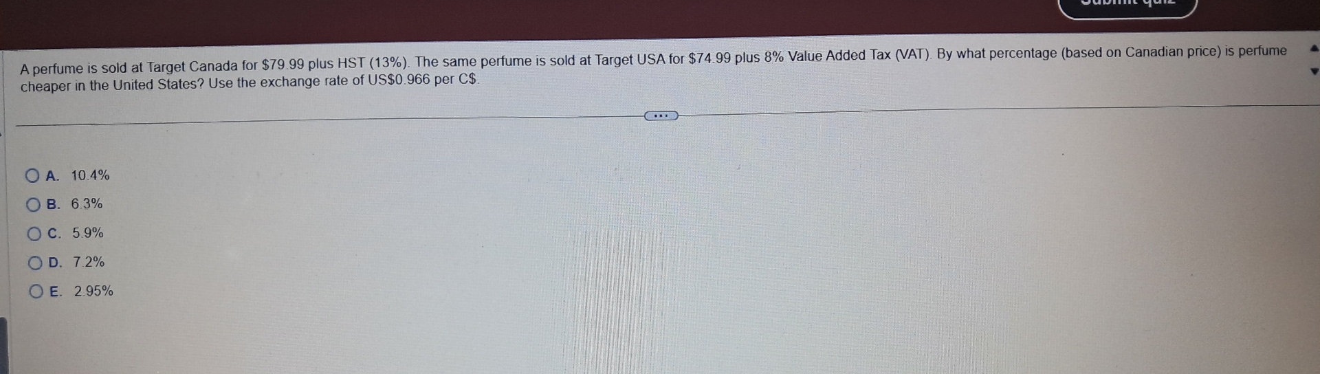 Solved 5A perfume is sold at target canada for $79.99 ﻿plus | Chegg.com