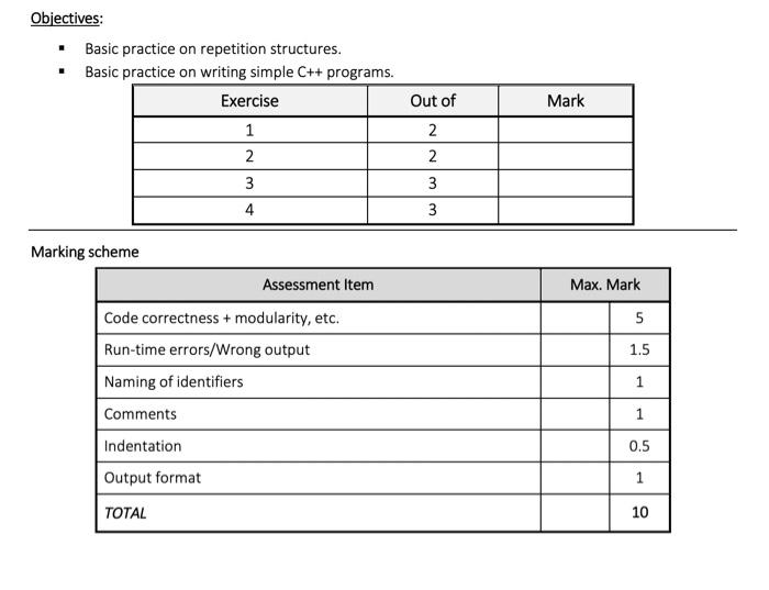 Solved Objectives: • Basic practice on repetition | Chegg.com