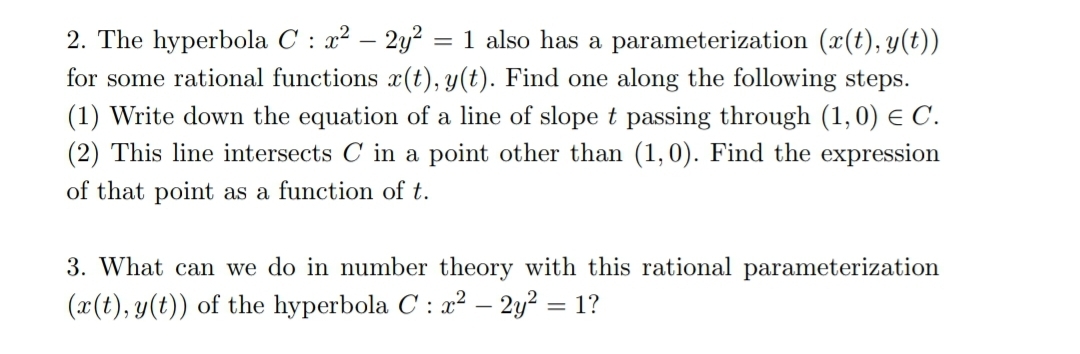 Solved The hyperbola C ﻿: x2-2y2=1 ﻿also has a | Chegg.com