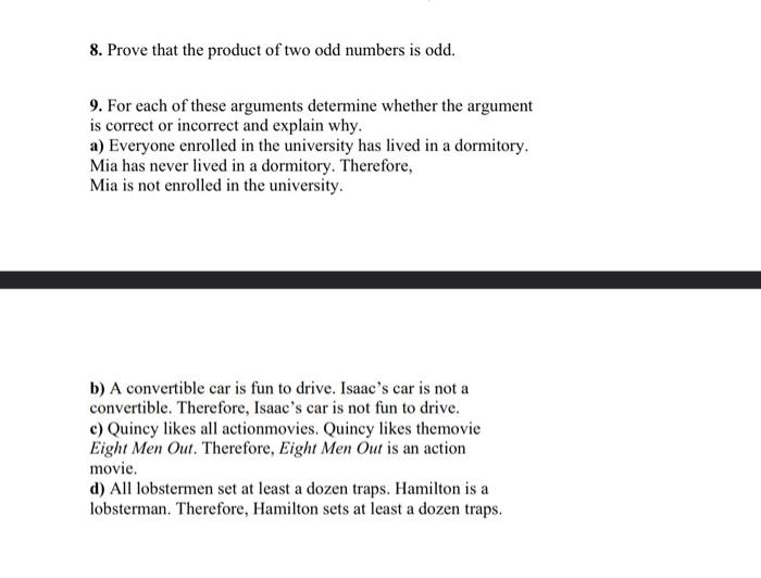 Solved 1 Prove That If N Is Odd Then N3 Is Odd 2 What Is
