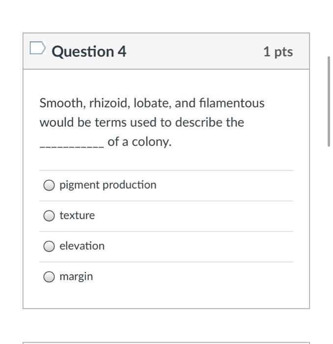 Solved Question 4 1 pts Smooth, rhizoid, lobate, and | Chegg.com