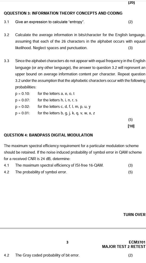 Solved QQUESTION 3: INFORMATION THEORY CONCEPTS AND CODING | Chegg.com