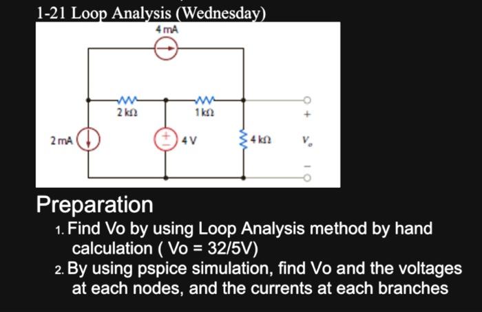 Solved 1-21 Loop Analysis (Wednesday) Preparation 1. Find Vo | Chegg.com