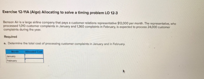 Solved Exercise 12-11A (Algo) Allocating to solve a timing | Chegg.com