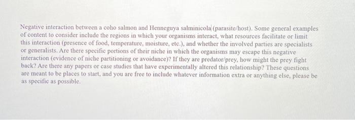 Solved Negative interaction between a coho salmon and | Chegg.com