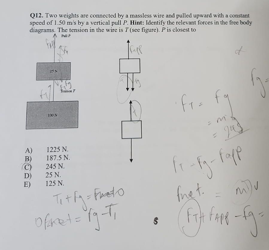 Solved Q12. ﻿Two weights are connected by a massless wire | Chegg.com