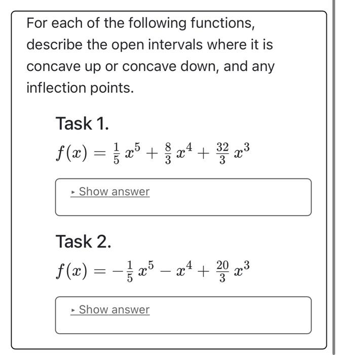 Solved For each of the following functions, describe the | Chegg.com