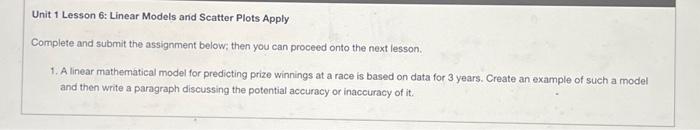 Solved Unit 1 Lesson 6: Linear Models and Scatter Plots | Chegg.com