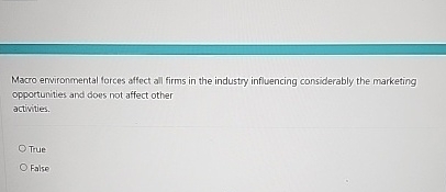 Solved Macro environmental forces affect all firms in the | Chegg.com