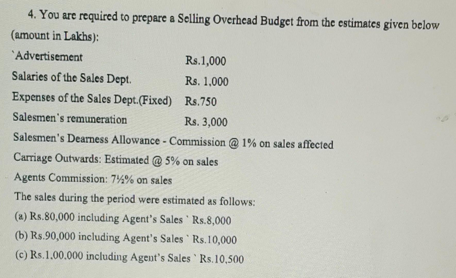 Solved 4. You are required to prepare a Selling Overhead | Chegg.com