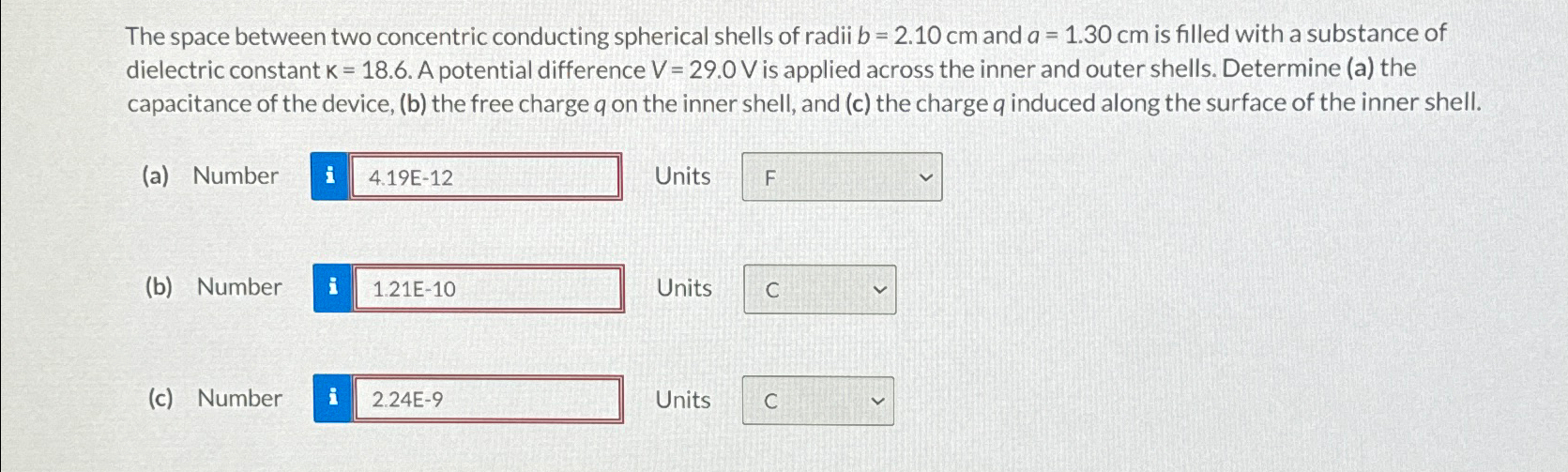 Solved The space between two concentric conducting spherical | Chegg.com