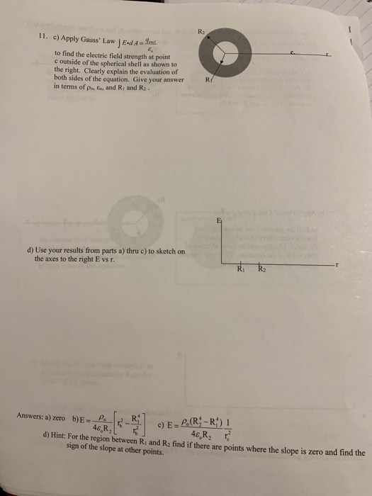 Solved 11. A non-conducting spherical shell of inner radius | Chegg.com