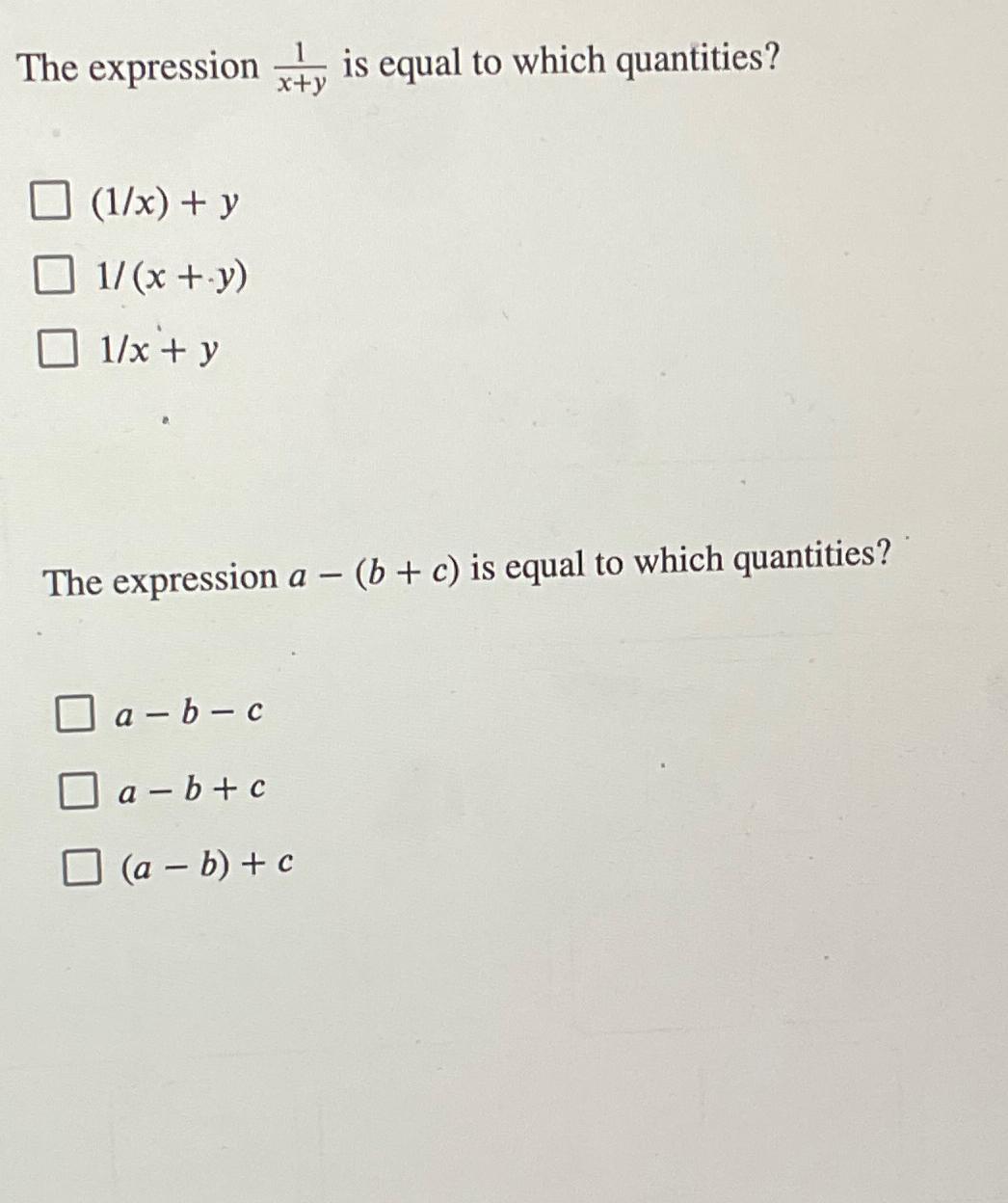Solved The expression 1x+y ﻿is equal to which | Chegg.com