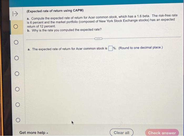 Solved (Expected rate of return using CAPM) a. Compute the | Chegg.com