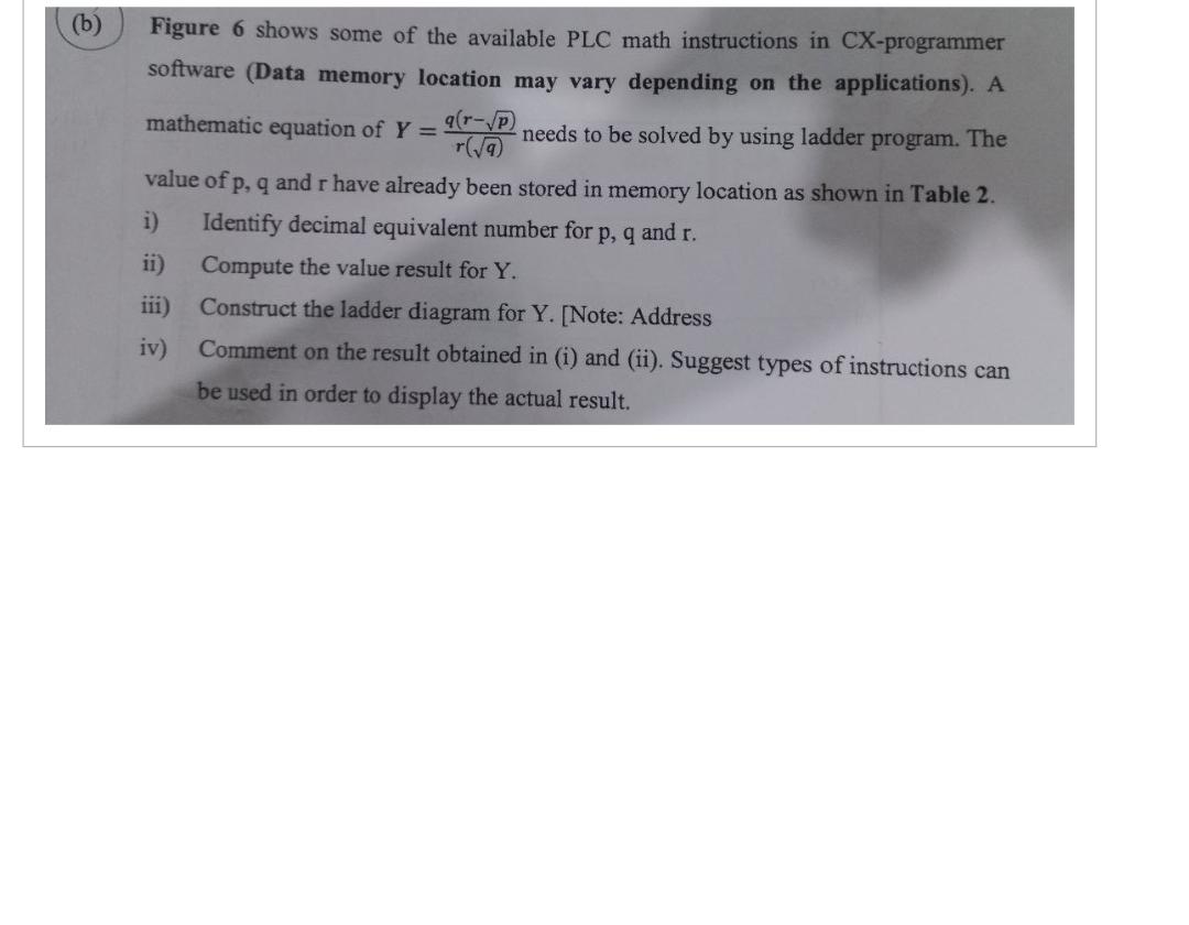 Solved (b) ﻿Figure 6 ﻿shows some of the available PLC math | Chegg.com