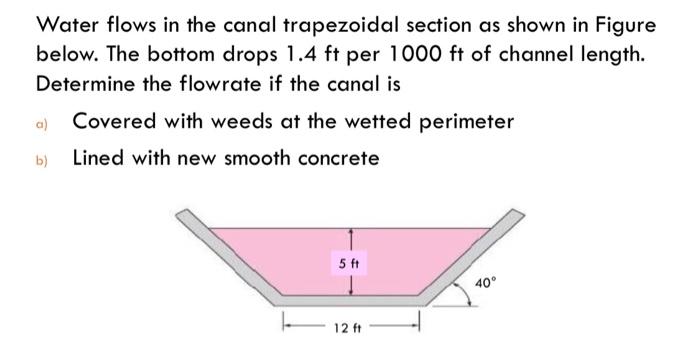 Solved Water flows in the canal trapezoidal section as shown | Chegg.com