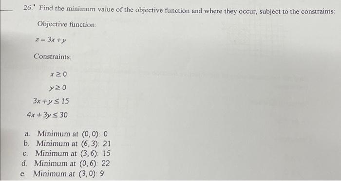 Solved 26 Find The Minimum Value Of The Objective Function
