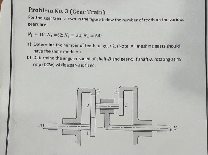 Solved Problem No. 3 (Gear Train) For the gear train shown | Chegg.com