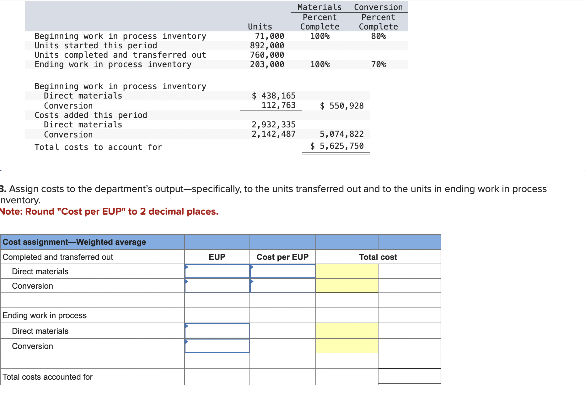 Solved Victory Company uses weighted average process | Chegg.com