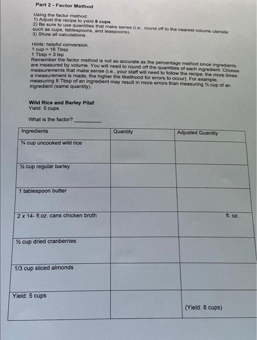 Solved Part 2 - Factor Method Using the factor method: 1) | Chegg.com