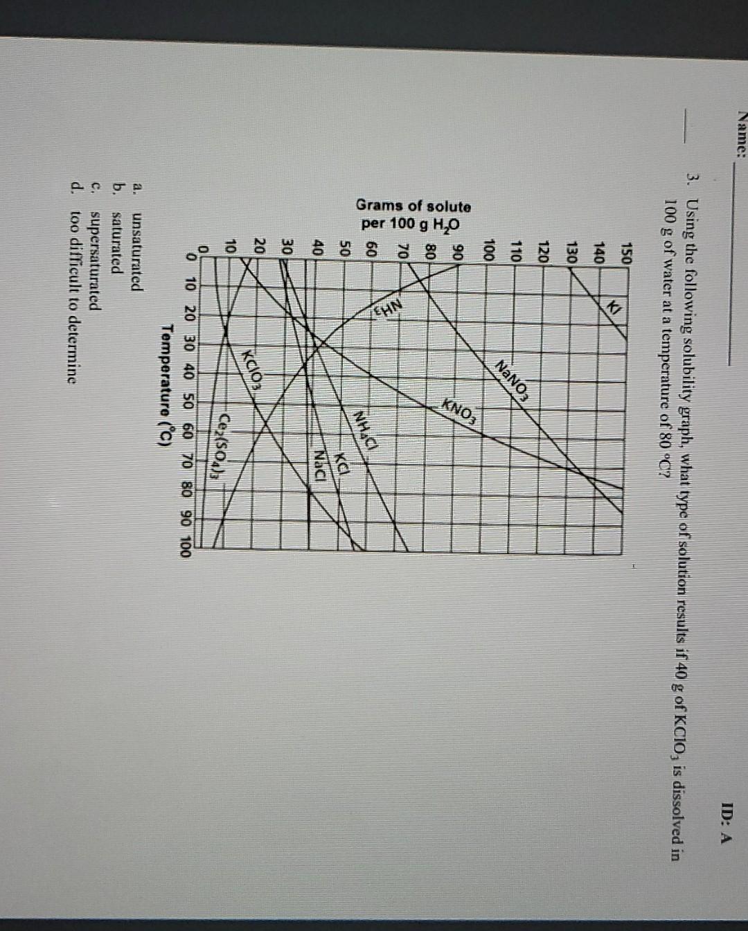 Solved Name: ID: A 3. Using the following solubility graph, | Chegg.com