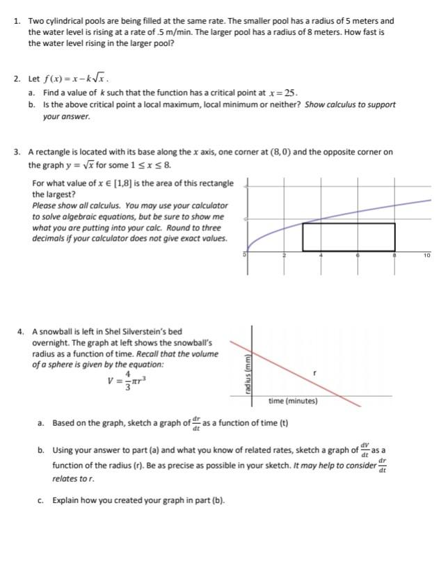 Solved 1. Two cylindrical pools are being filled at the same | Chegg.com