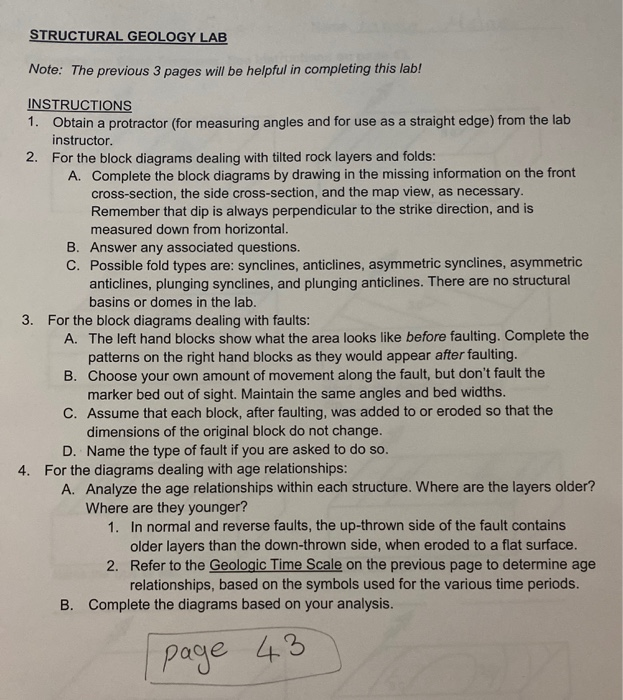 Solved STRUCTURAL GEOLOGY LAB Note: The previous 3 pages | Chegg.com