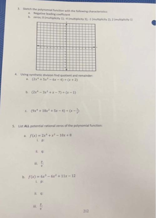 Solved 3. Sketch the polynomial function with the following | Chegg.com