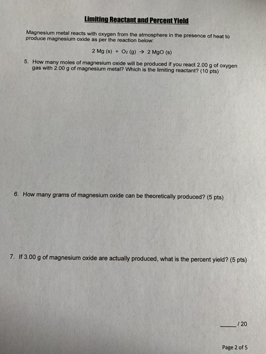 Solved Limiting Reactant and Percent Yield Magnesium metal | Chegg.com
