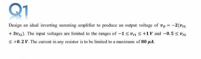 Solved Q1 Design an ideal inverting summing amplifier to | Chegg.com