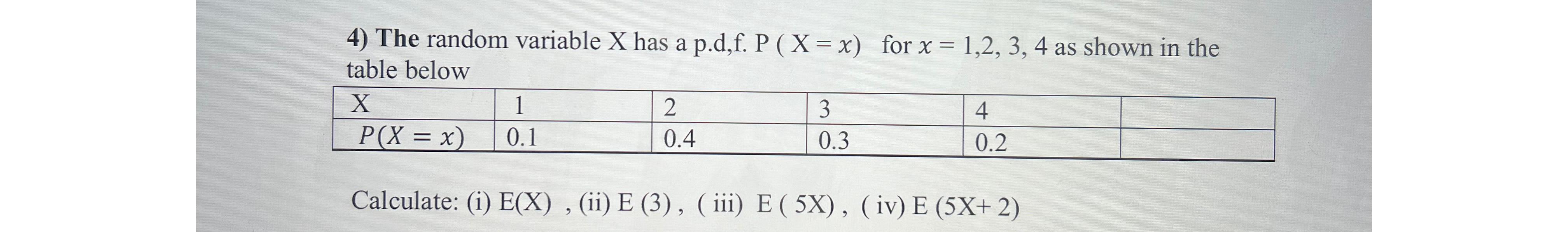 Solved The random variable x ﻿has a p.d,f. P(x=x) ﻿for | Chegg.com