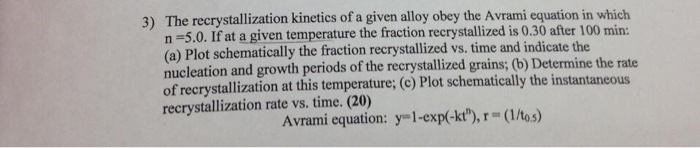 Solved 1. (a) In the Avrami equation what are y, k and n? Do | Chegg.com