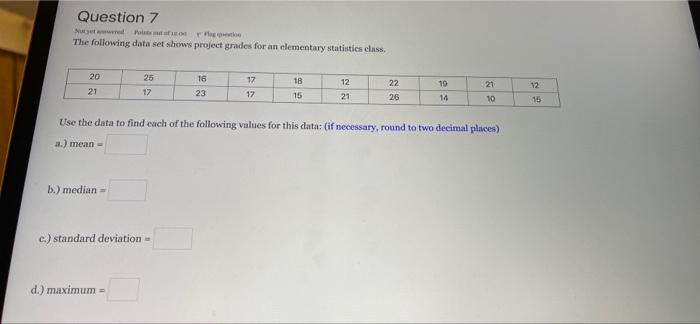 Solved Question 7 The following data set shows project | Chegg.com