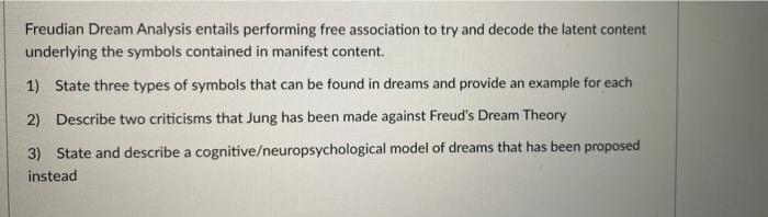 Solved Freudian Dream Analysis entails performing free | Chegg.com