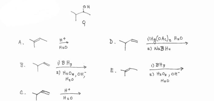 Solved A. D. B. E 1) BH3 2) H2O2,OH− c. | Chegg.com
