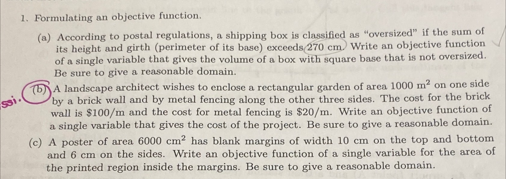 Solved Help with 1b please! Formulating an objective | Chegg.com