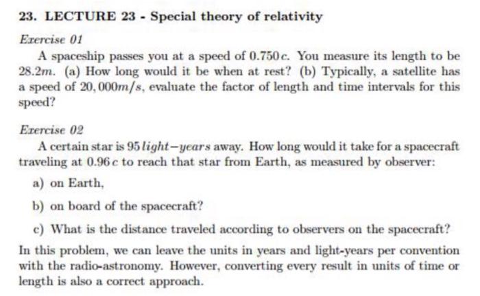 23. LECTURE 23 - Special theory of relativity | Chegg.com