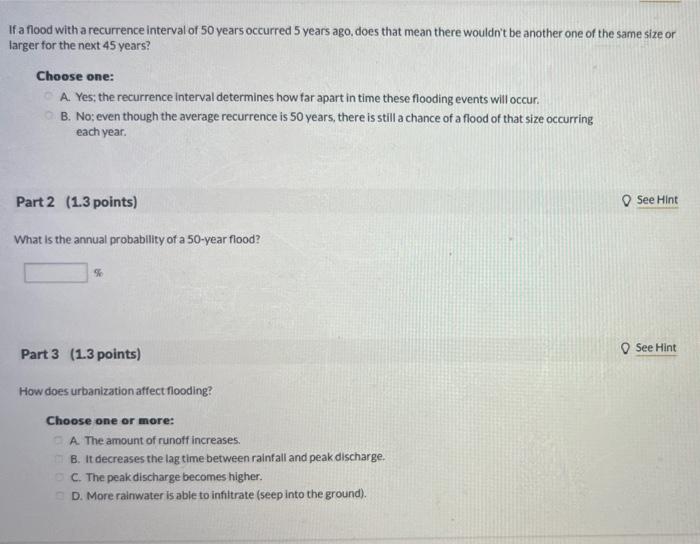 Solved If a flood with a recurrence interval of 50 years | Chegg.com
