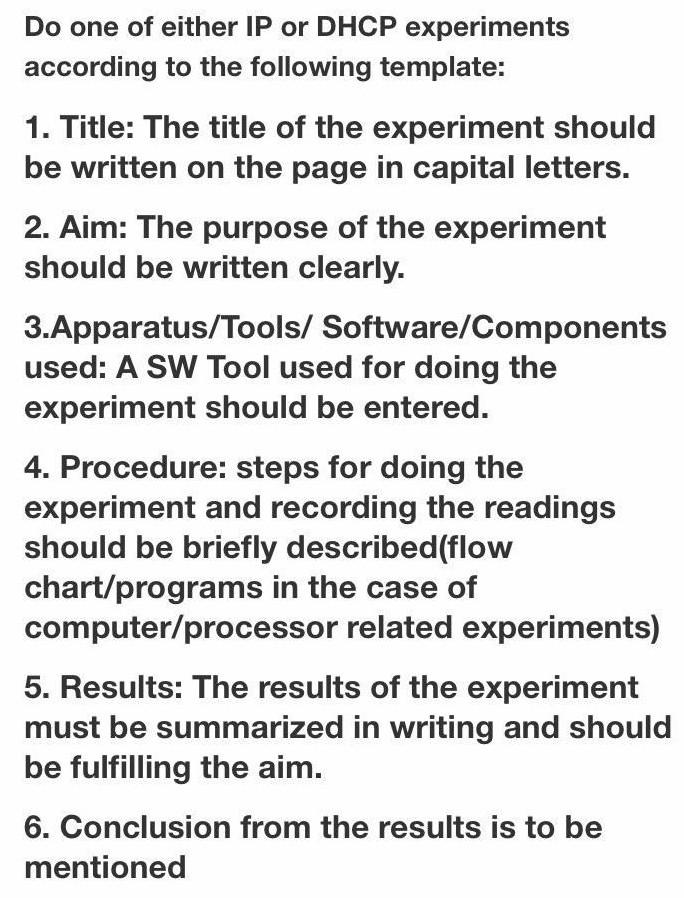 Solved Do one of either IP or DHCP experiments according to | Chegg.com