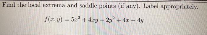 Solved Find the local extrema and saddle points (if any). | Chegg.com