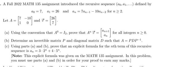Solved A Fall 2022 MATH 135 assignment introduced the | Chegg.com