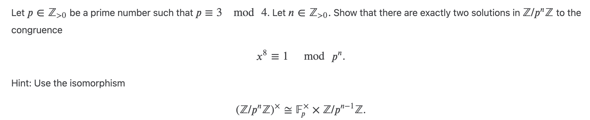 Solved Let pinZ?>0 ﻿be a prime number such that p-=3mod4. | Chegg.com