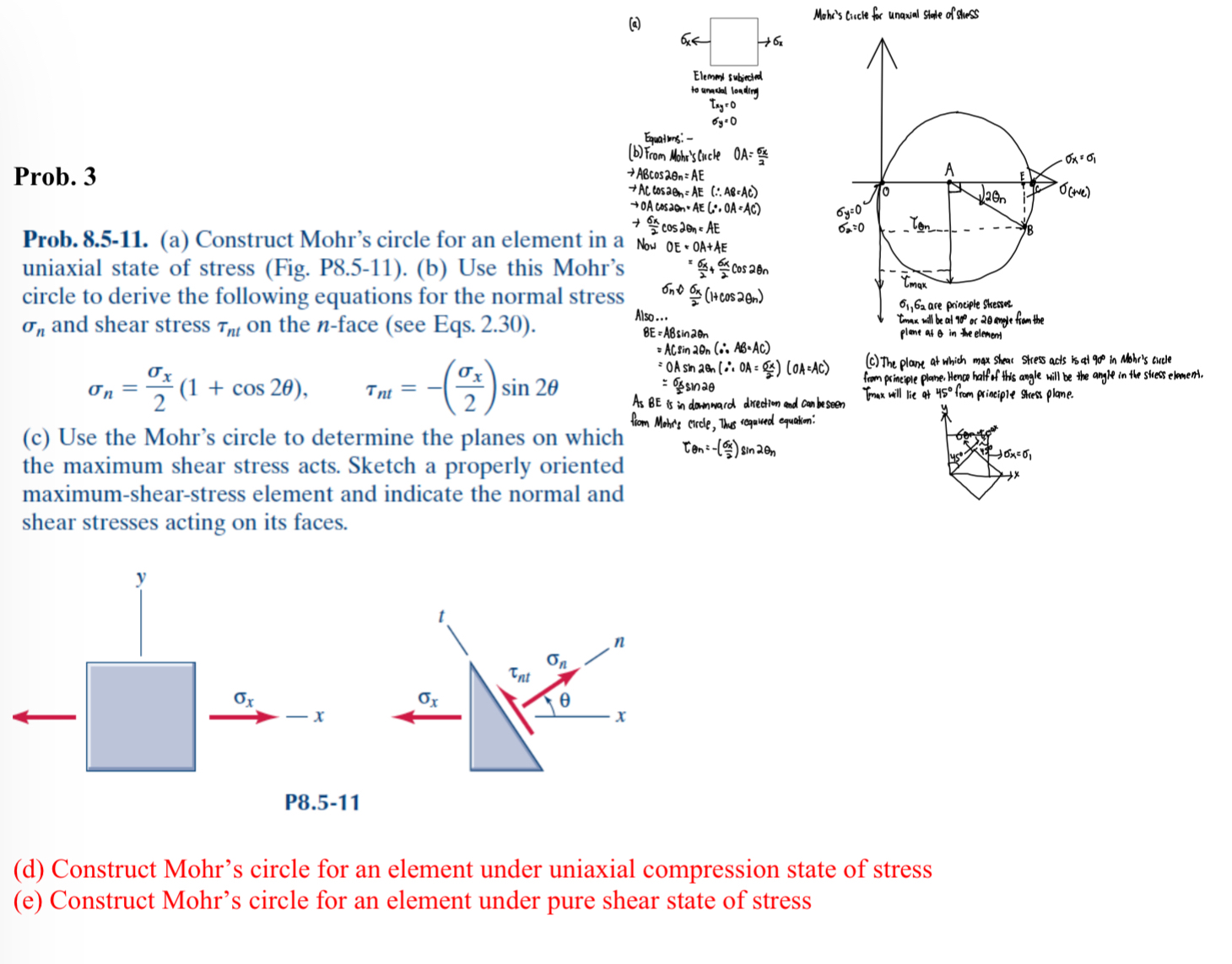 Solved Please finish part (d) ﻿and (e) ﻿for me (a)Mohr's | Chegg.com