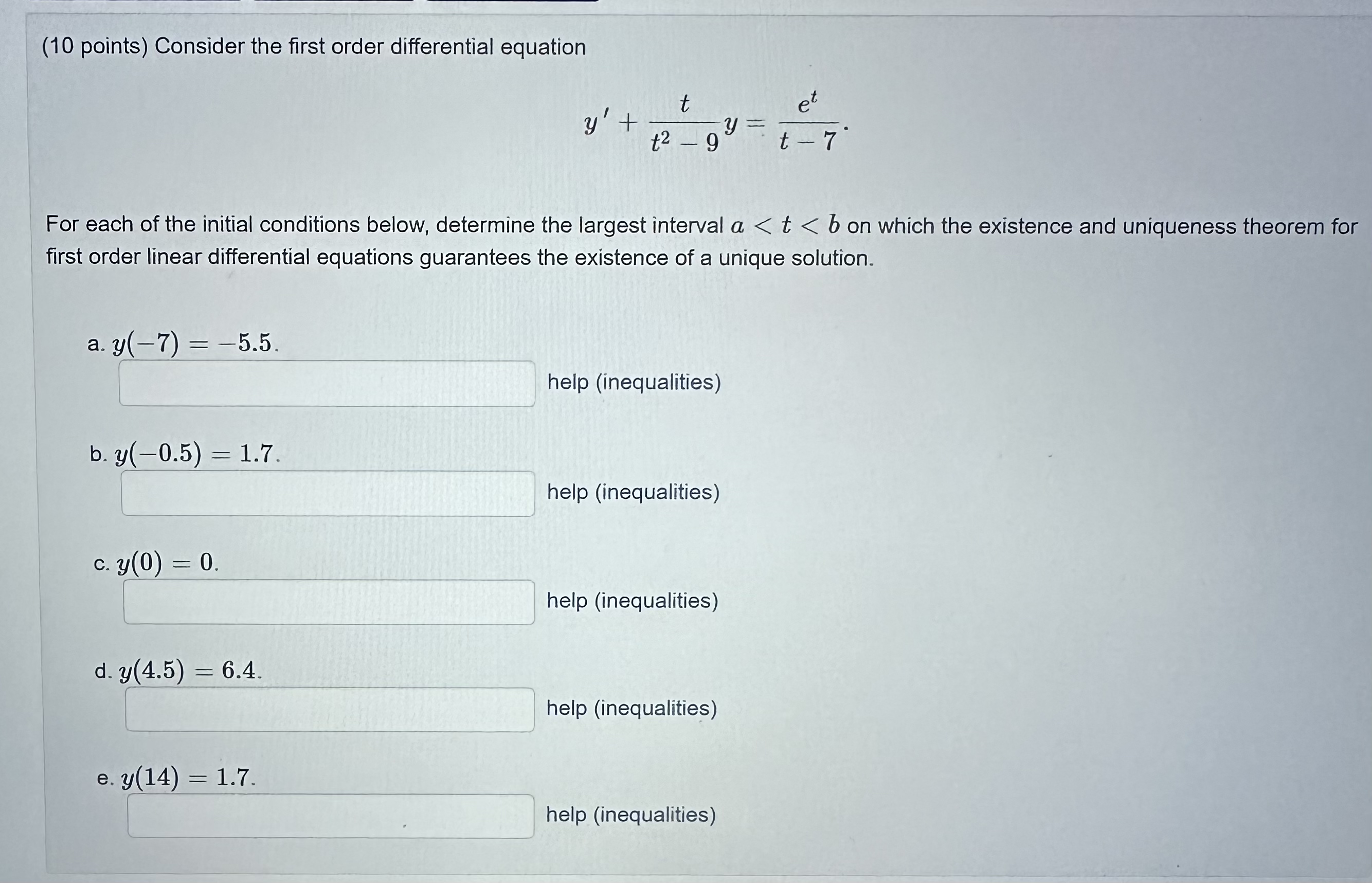 Solved (10 ﻿points) ﻿Consider the first order differential | Chegg.com