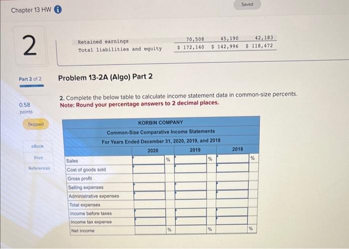 Solved Problem 13 2a Algo Ratios Common Size Statements