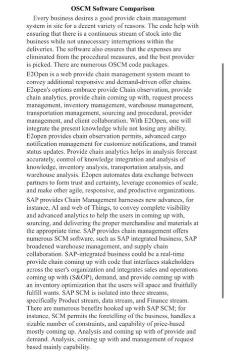 Solved OSCM Software Comparison Every business desires a | Chegg.com