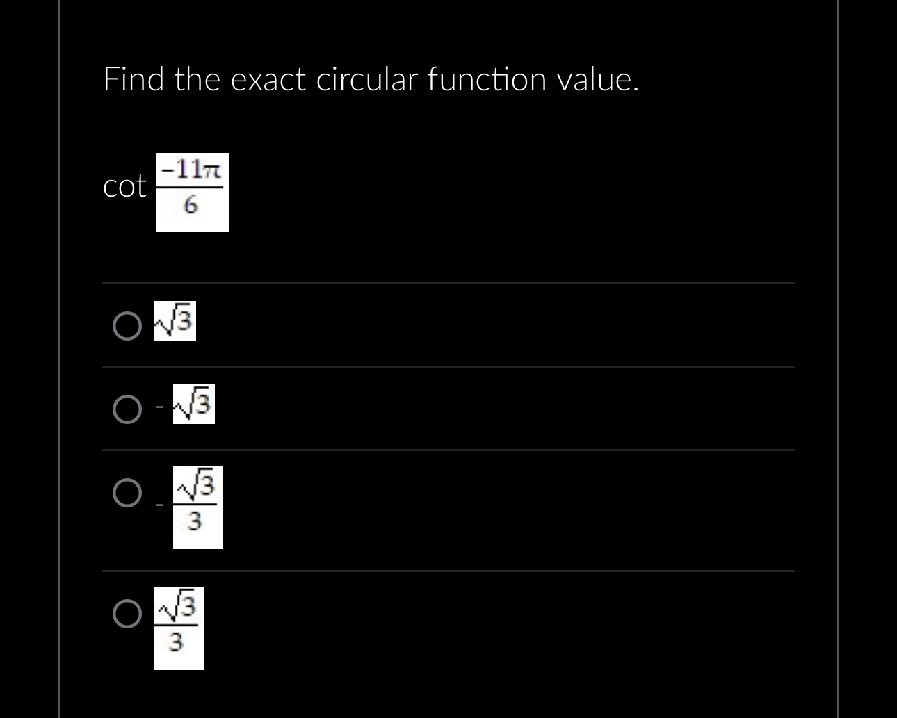 Solved Find the exact circular function | Chegg.com