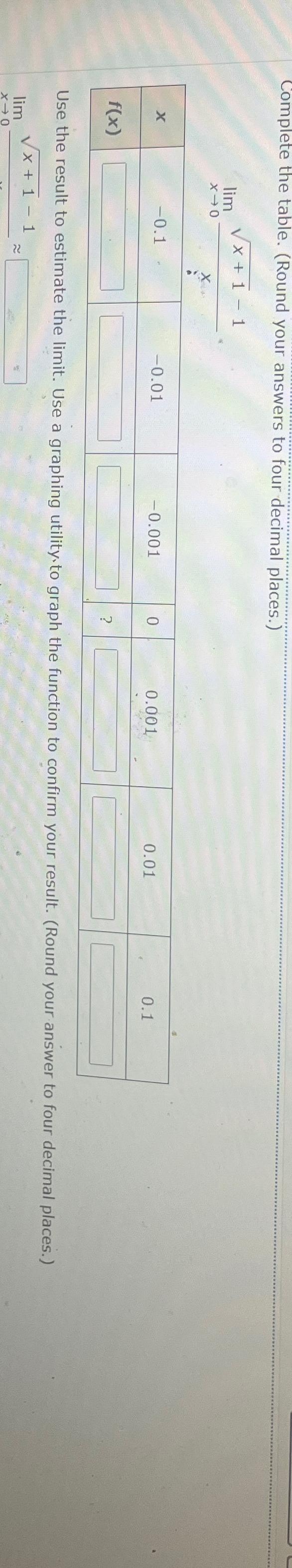 Solved Complete the table. (Round your answers to four | Chegg.com